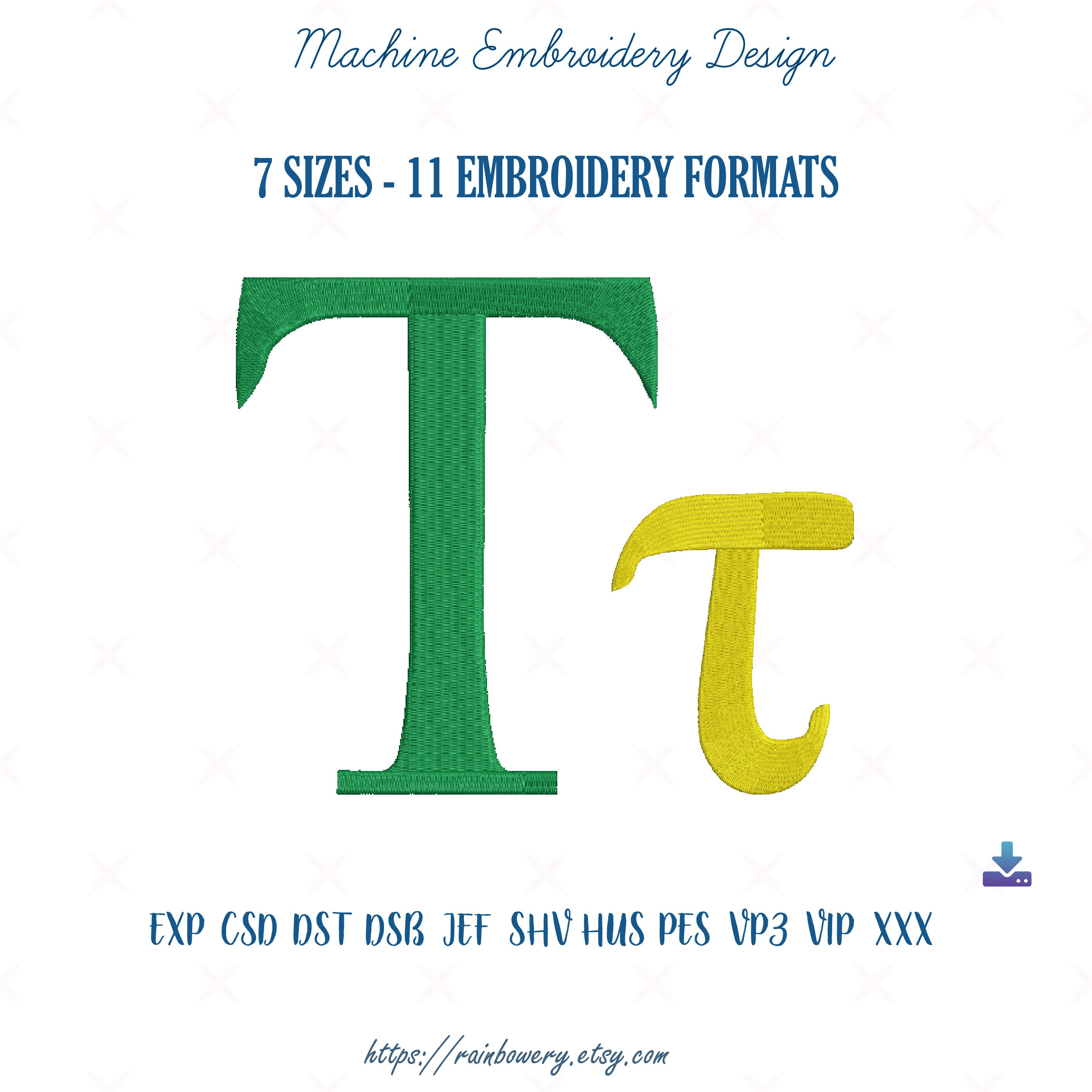 Tau Letter Embroidery Design, Tau Character Machine Embroidery Design ...