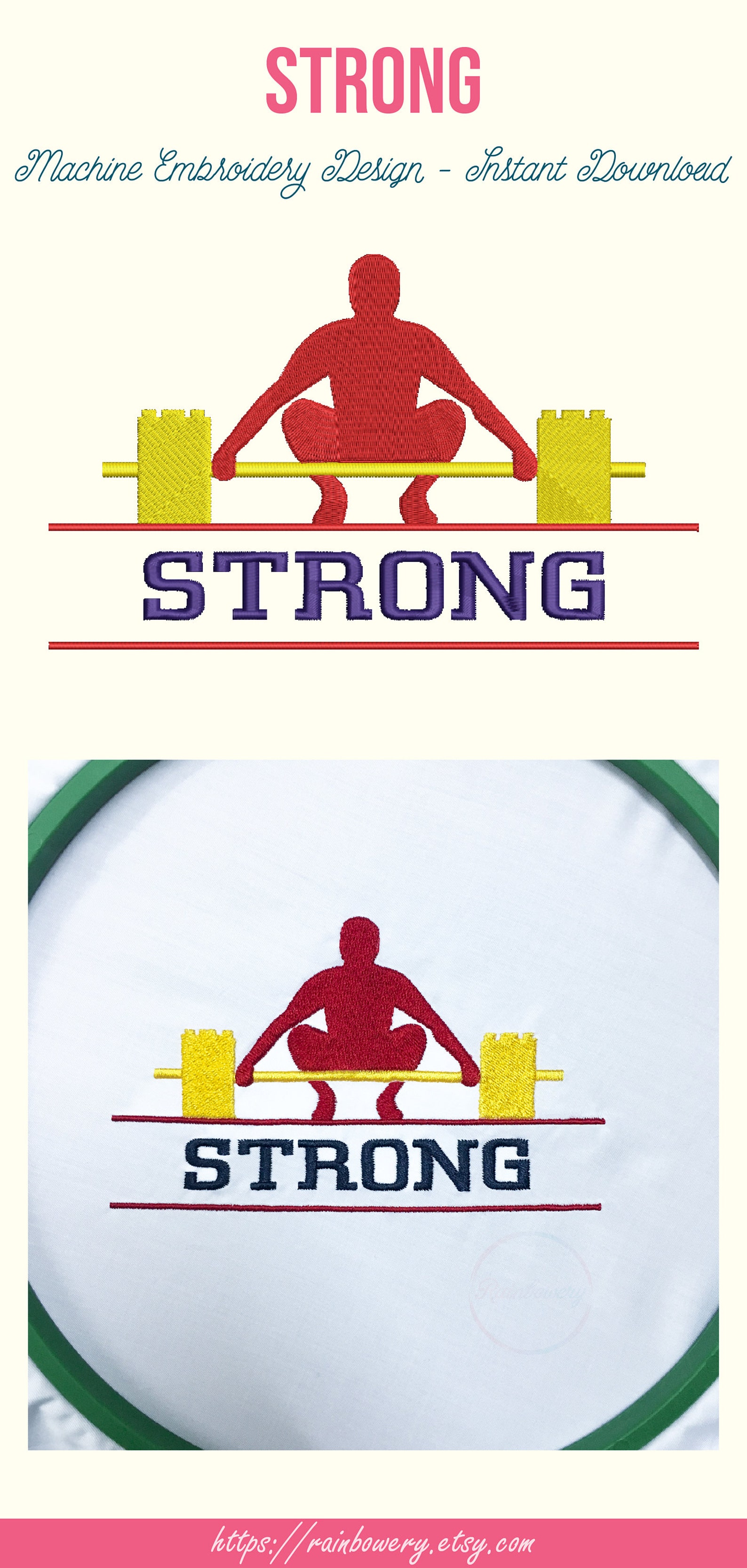 Strong Logo Embroidery Design, Barbell Embroidery, Dumbbell Embroidery ...