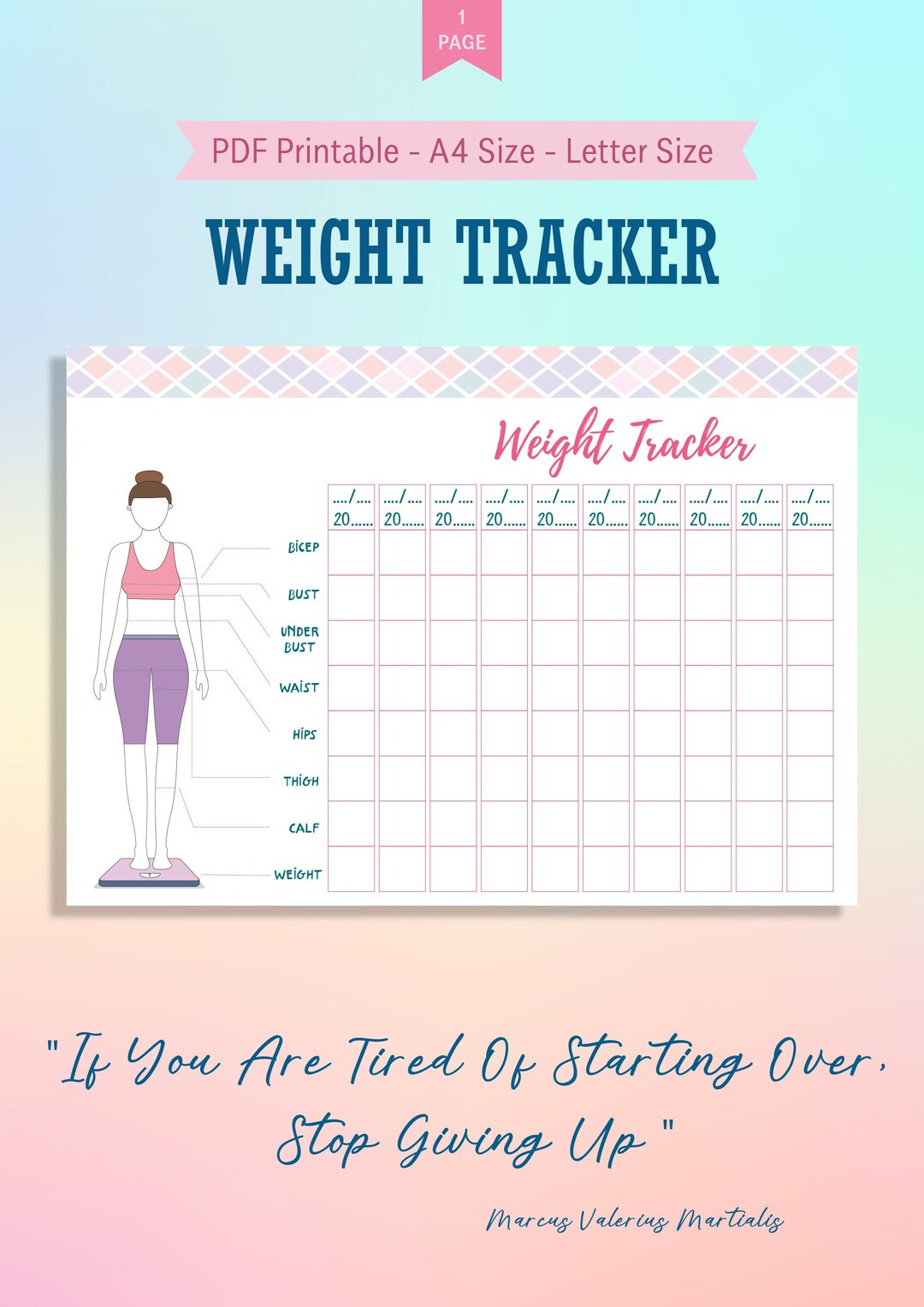 Weight Tracker Body Measurement Tracker Printable Weight - Etsy