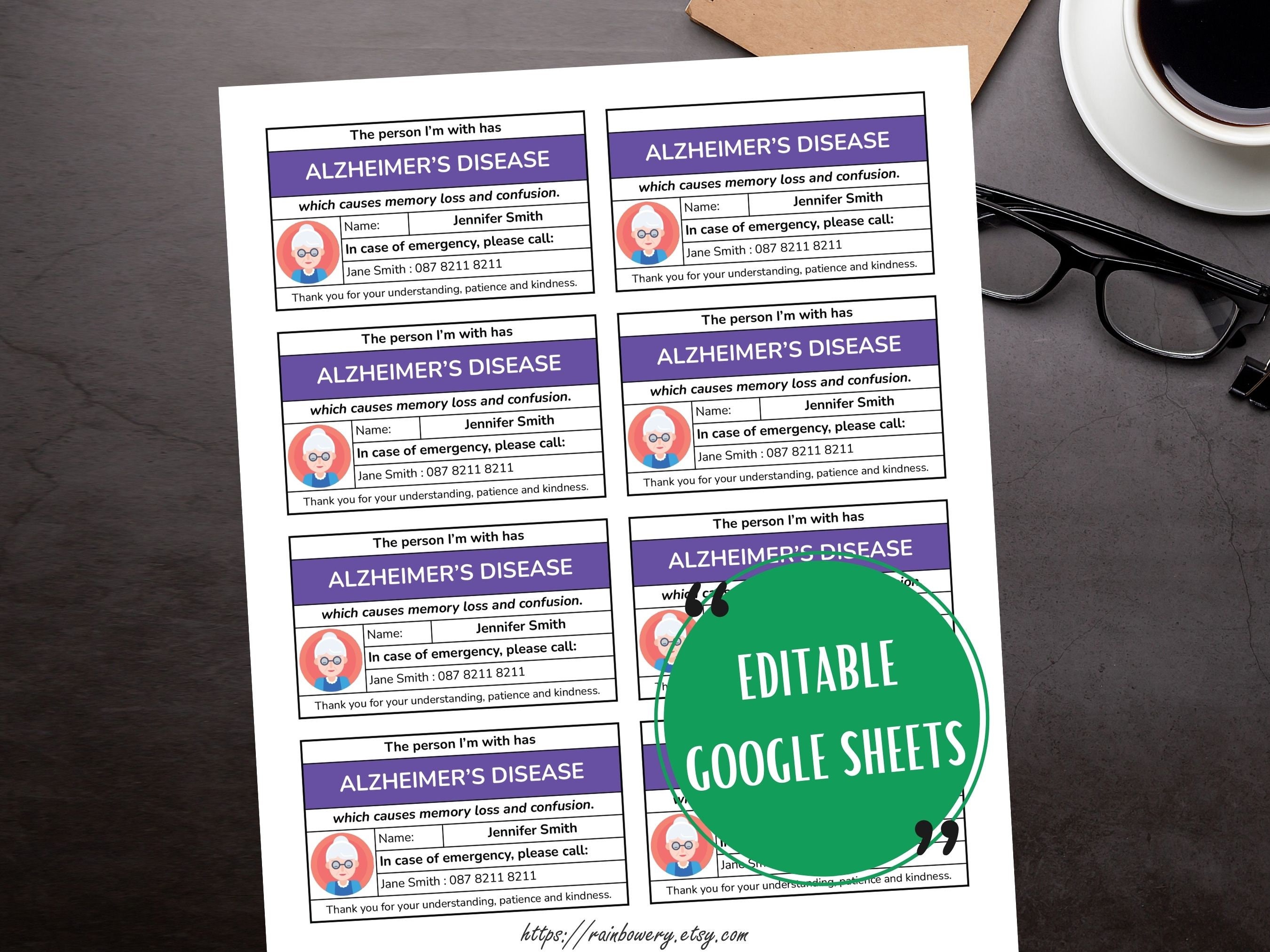 Alzheimer's ID Card, Dementia Emergency Contact Card, Editable Dementia ...