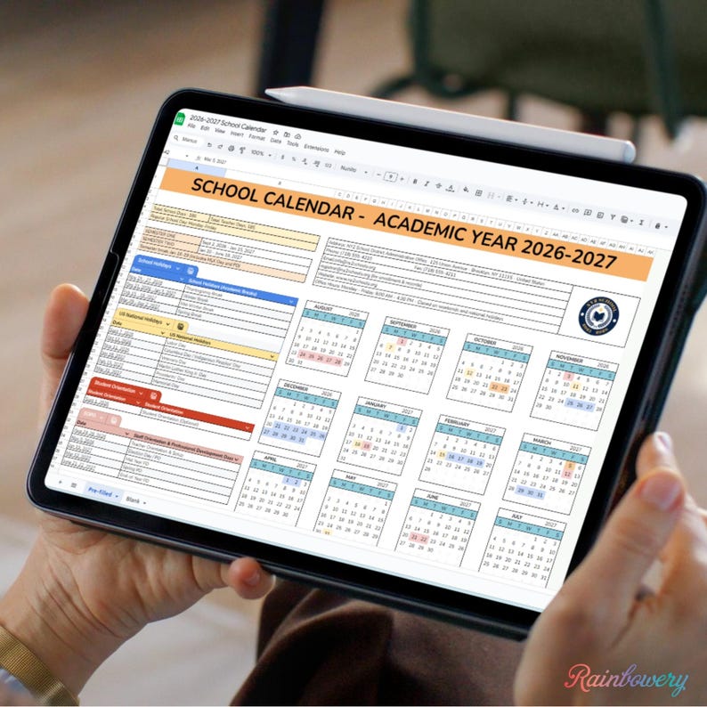 Editable 2026 2027 SCHOOL CALENDAR Template, Academic Year 2026 2027 Google Sheets, Back to ...