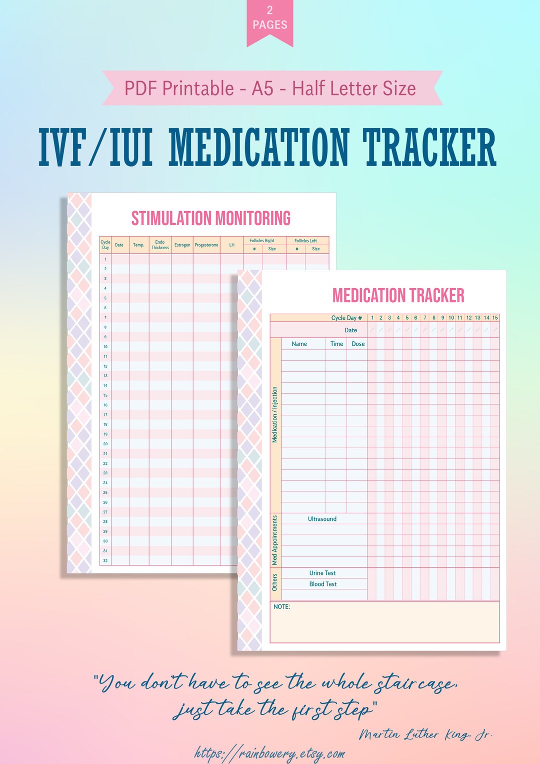 A5 Ivf Iui Medication Tracker Printable Template Half Letter - Etsy