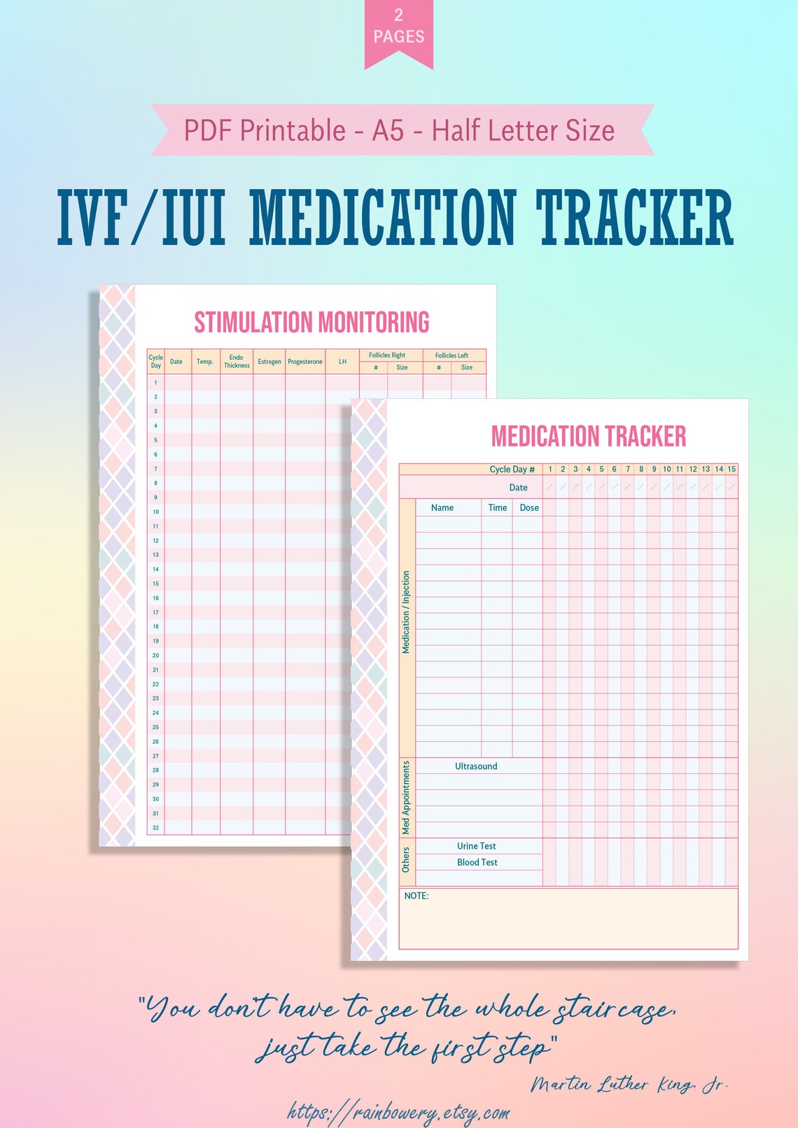 A5 Ivf Iui Medication Tracker Printable Template Half Letter - Etsy
