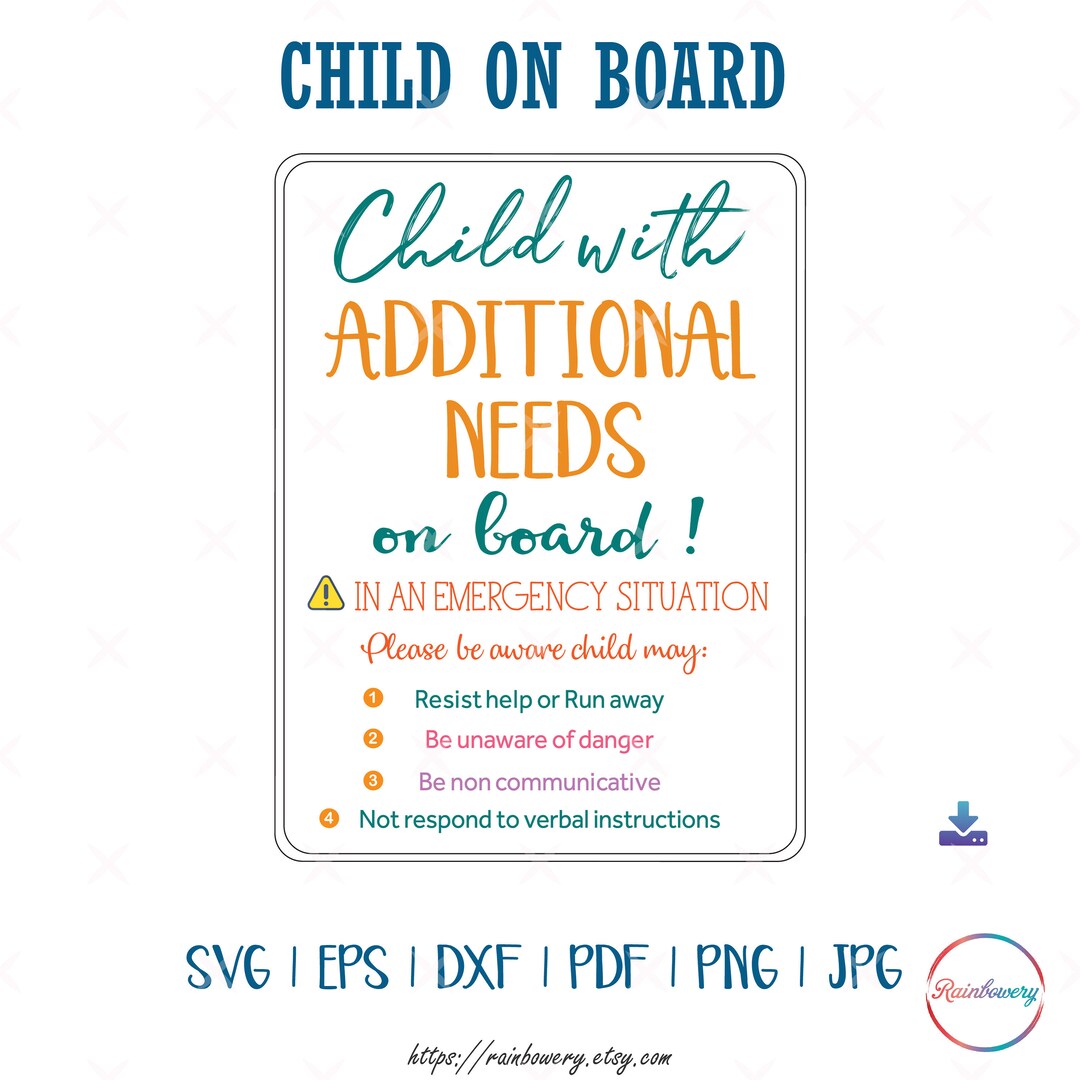 Digital Download Child With Additional Needs on Board SVG, Child With ...