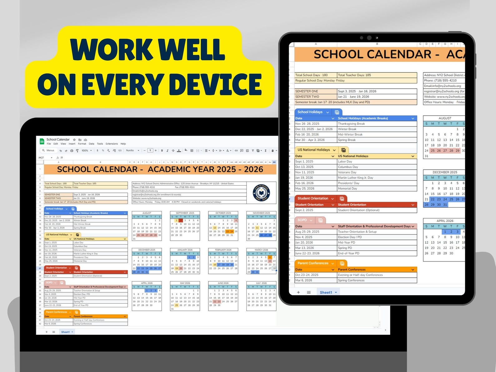 Editable SCHOOL CALENDAR Template, Academic Year 2025 2026 Google ...
