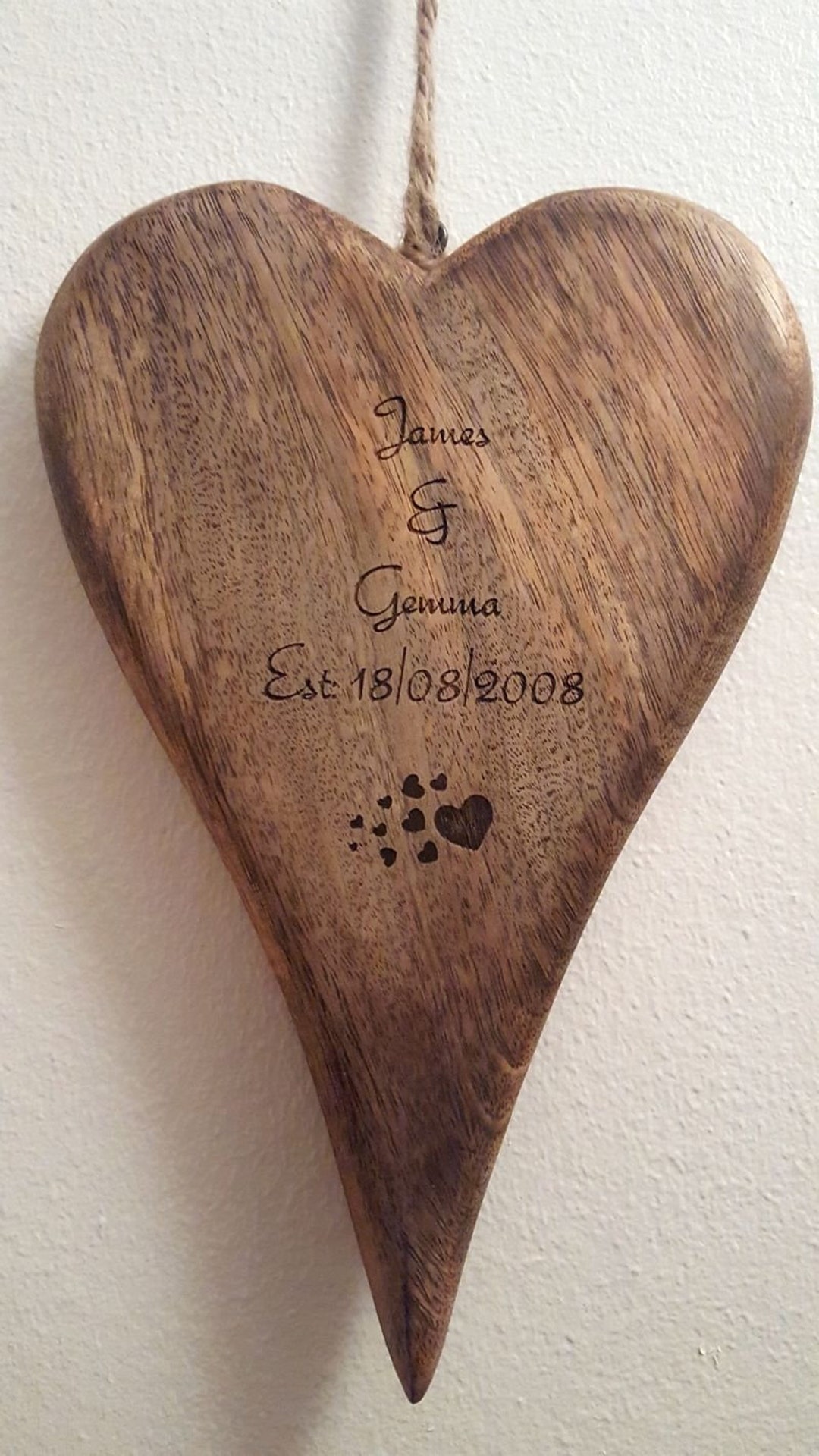 Personalised Wooden Heart Engraved anniversary Wedding - Etsy