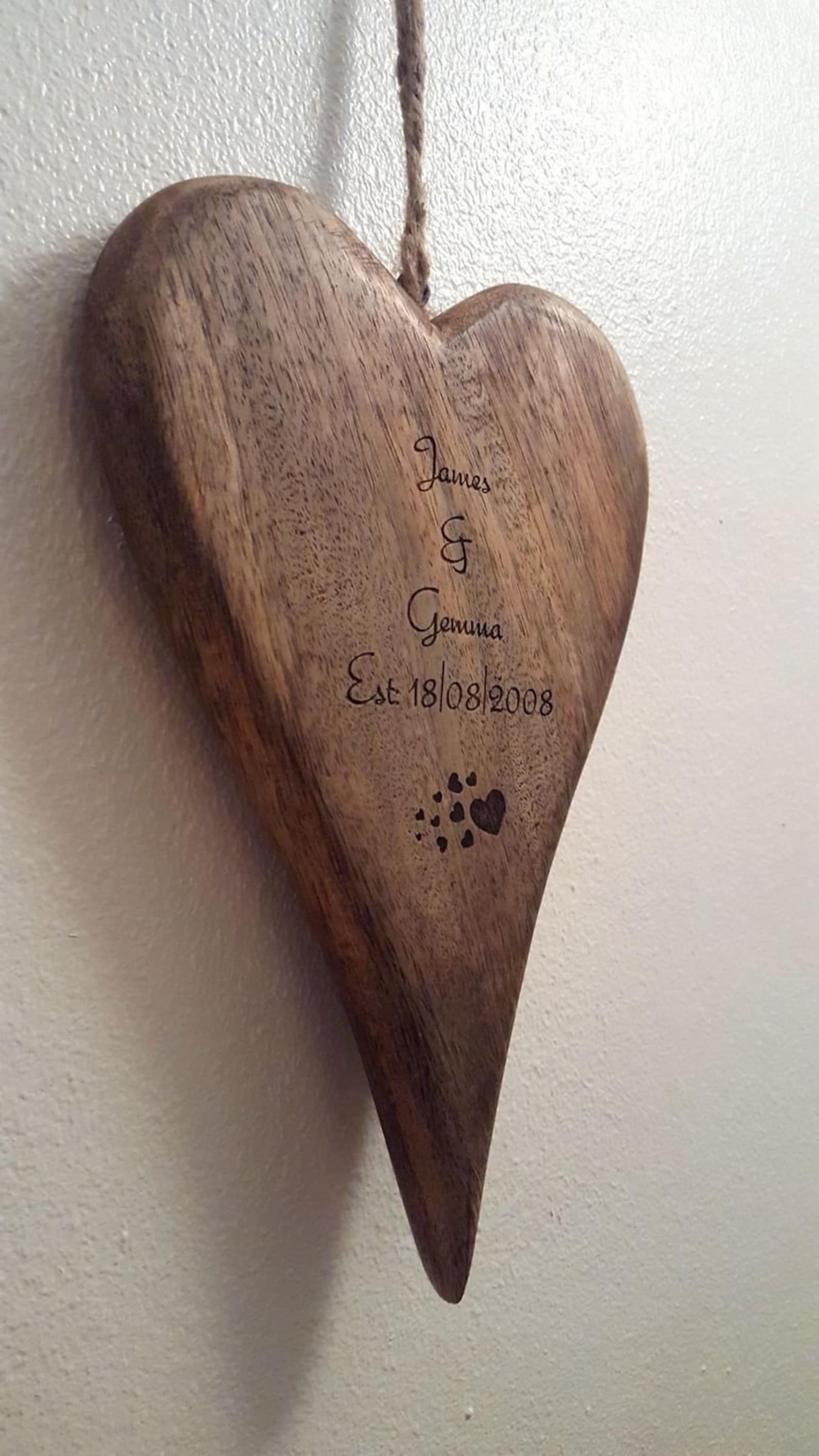 Personalised Wooden Heart Engraved anniversary Wedding - Etsy