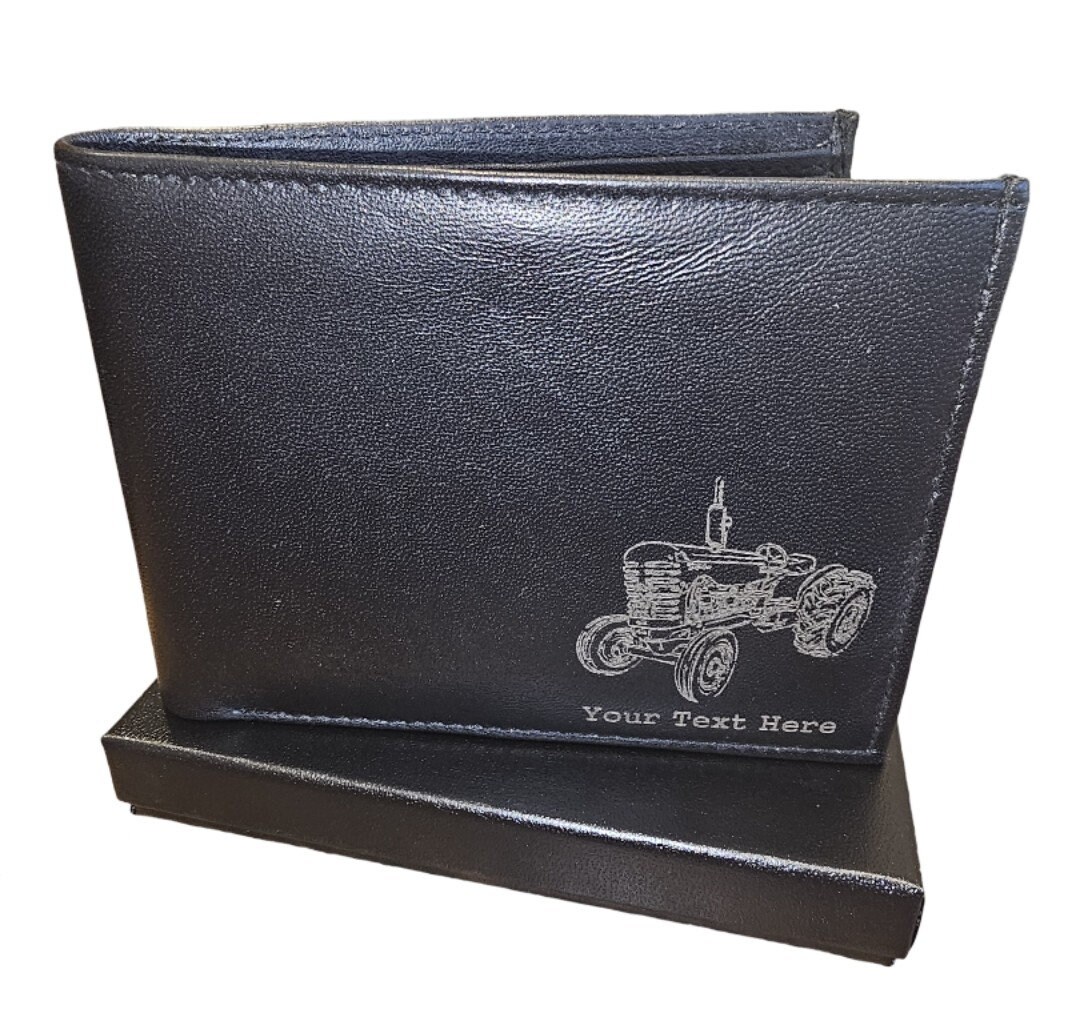Personalised Tractor Leather Wallet. Engraved With Your Own Text. Gift ...