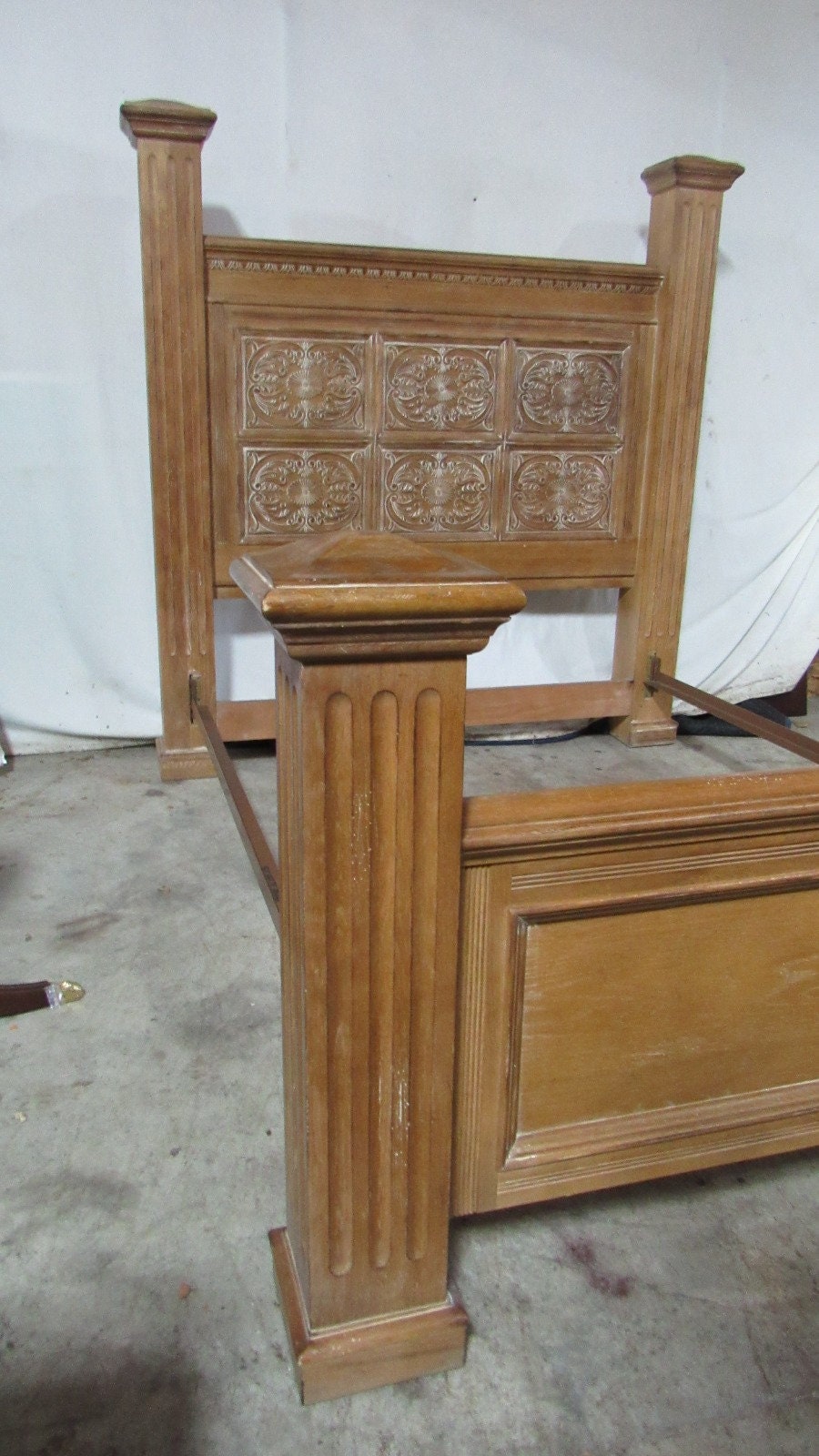 Drexel Oak Poster Bed Queen Designer Carved - Etsy