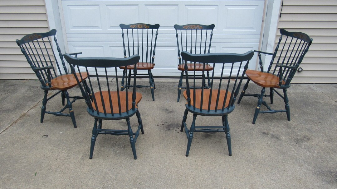 Set Hitchcock Dining Room Kitchen Chairs Blue Farmhouse - Etsy