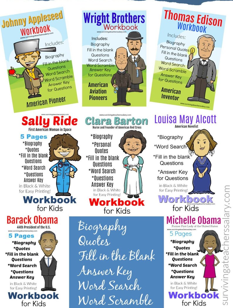 Printable Famous People in History Workbook - Presidents, Inventors ...