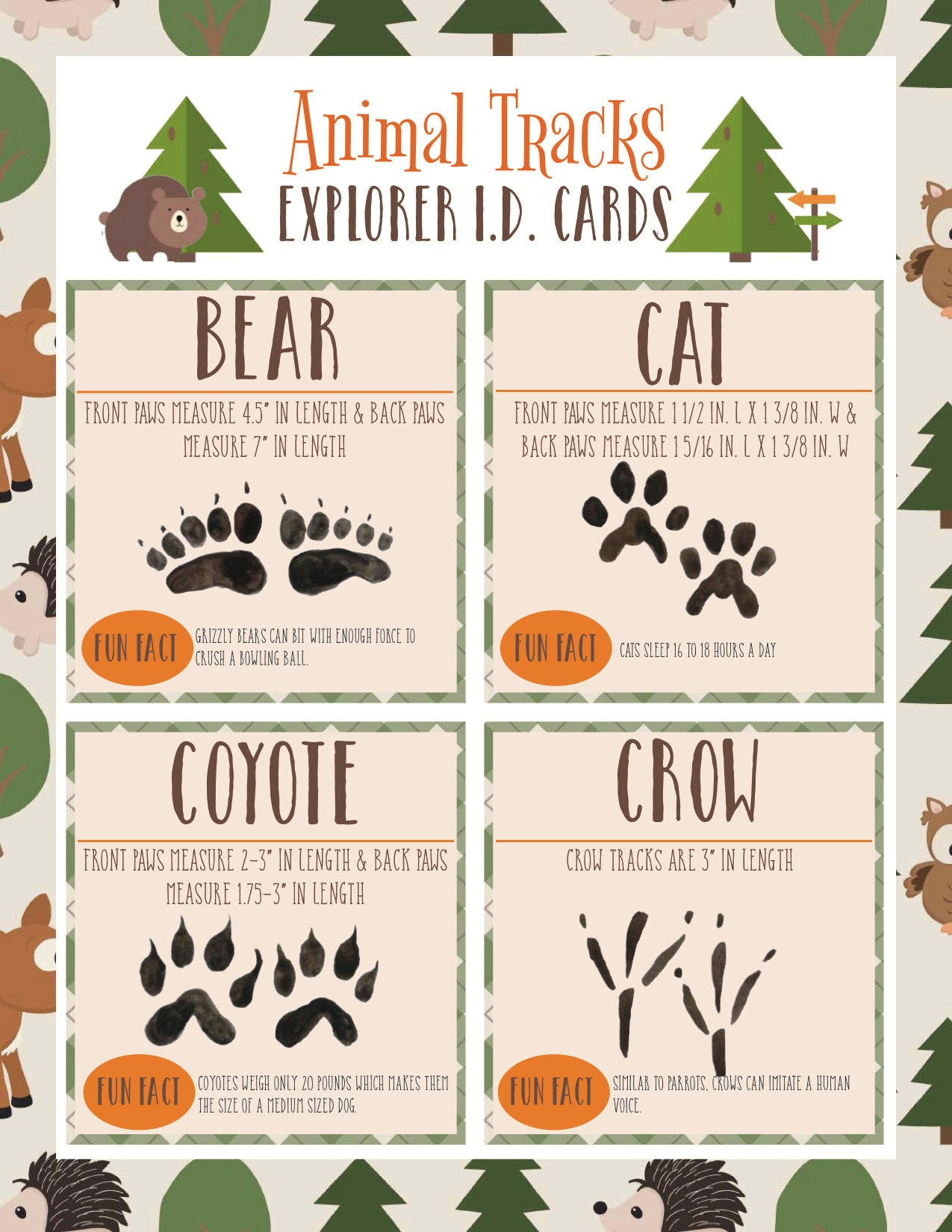 Science Animal Tracks ID Printable - Flash Cards for Learning ...