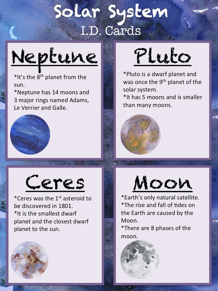 Printable Solar System ID Flash Cards Instant Download - Educational ...