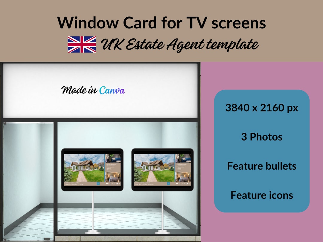Window Card for TV Screens for UK Estate Agents | Canva Template - Etsy