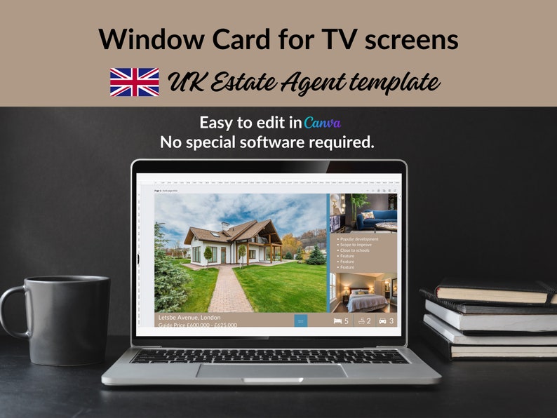 Window Card for TV Screens for UK Estate Agents | Canva Template - Etsy