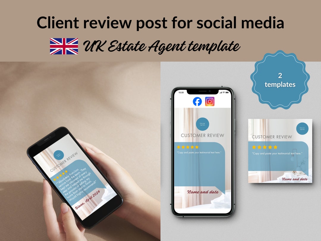 Client Review Template for UK Estate Agents | Social Media Testimonial ...