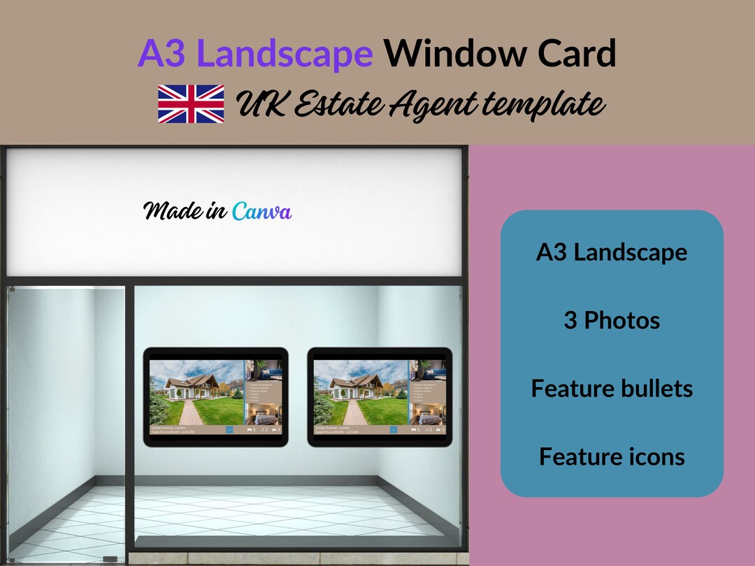 A3 Window Card for UK Estate Agents | Canva Template - Etsy