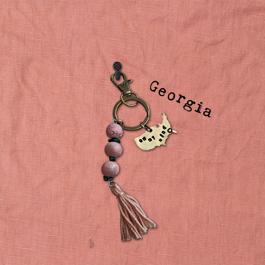Keychain Handstamped "on My Mind" (georgia) Metal US Tag, Handbeaded ...