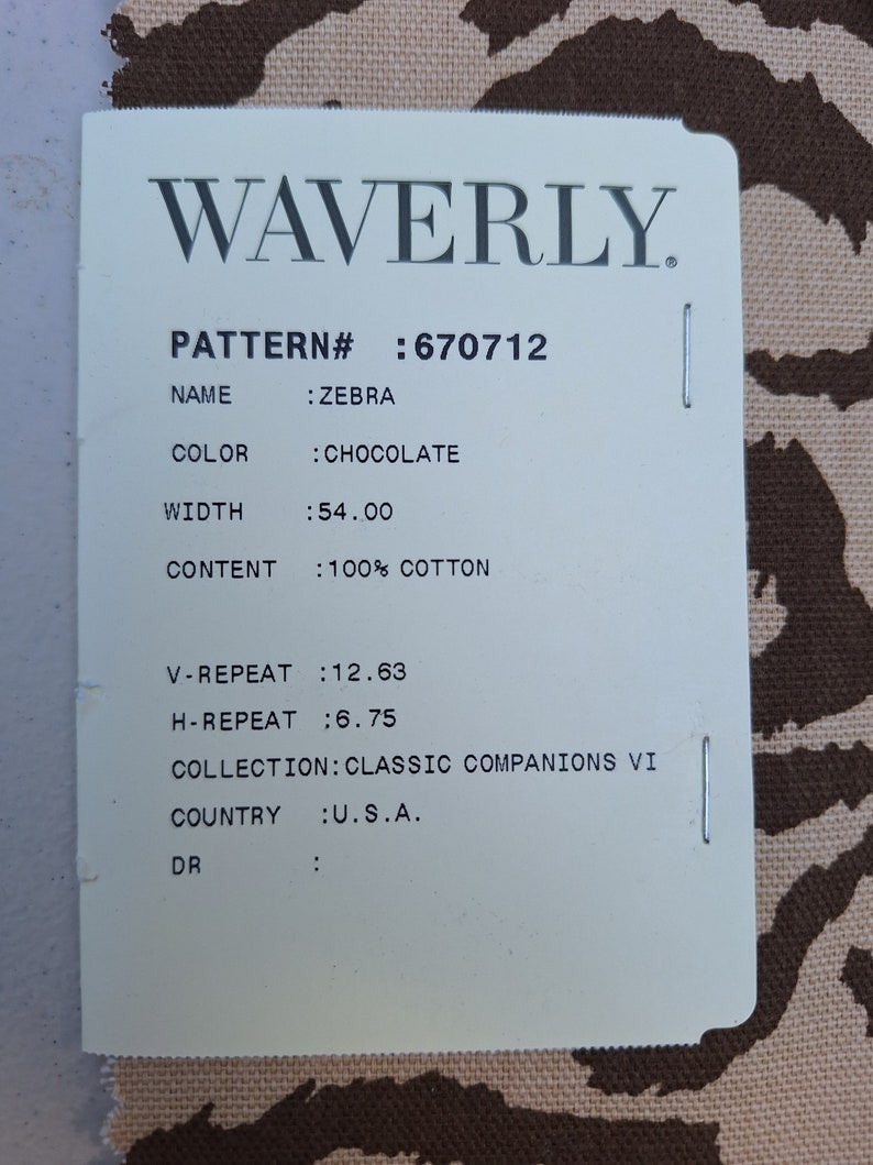 Waverly Zebra 2pc 100% Cotton 26x26" Fabric Sample *slightly Blemished ...