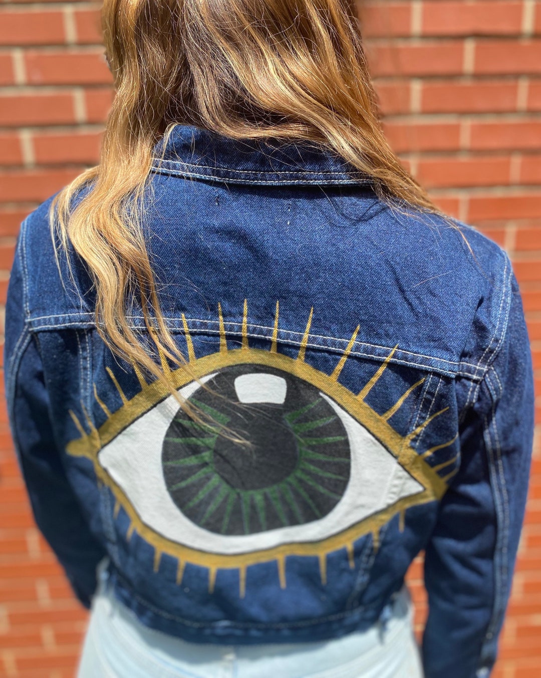 All Seeing Eye Painted Cropped Indigo Denim Jacket Women’s Size S - Etsy