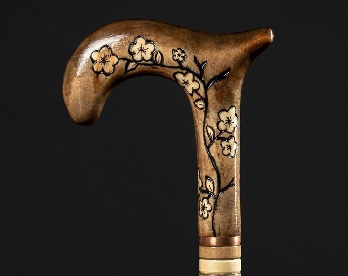 Designer Walking Cane for Ladies Rose, Flower Wooden Walking Stick Wood ...