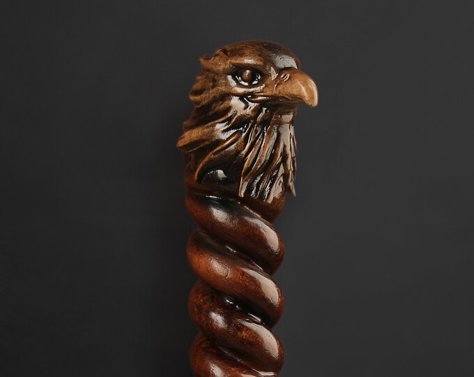 Walking Stick Cane Dark Wooden Handmade Wood Hand Carved - Etsy