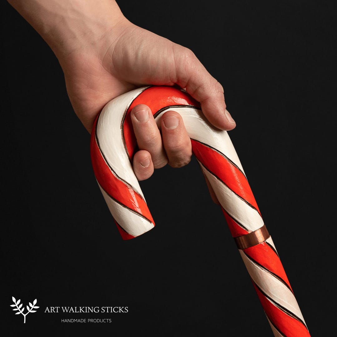 Wooden Candy Walking Cane Christmas, Hand Painted Red White - Etsy
