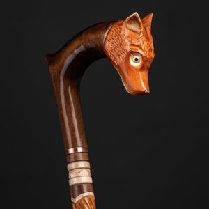 Exclusive Fox Head Walking Stick, Handcrafted Carved Artisan Cane for ...