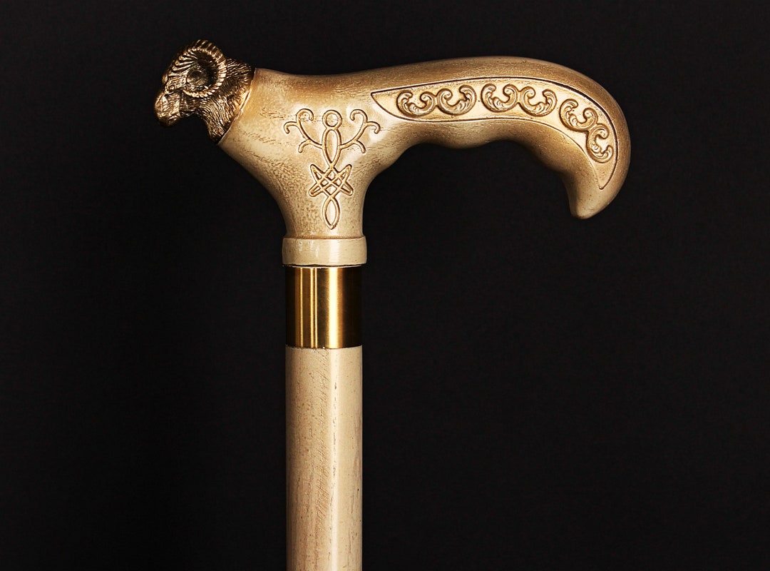 VIP Ram Walking Stick Walking Cane Wood Cane Hand Carved Hiking Stick ...