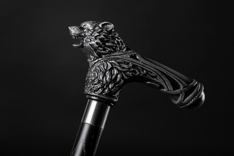 Wolfman Black Luxury Waking Cane Wolf for Him Gift Walking | Etsy