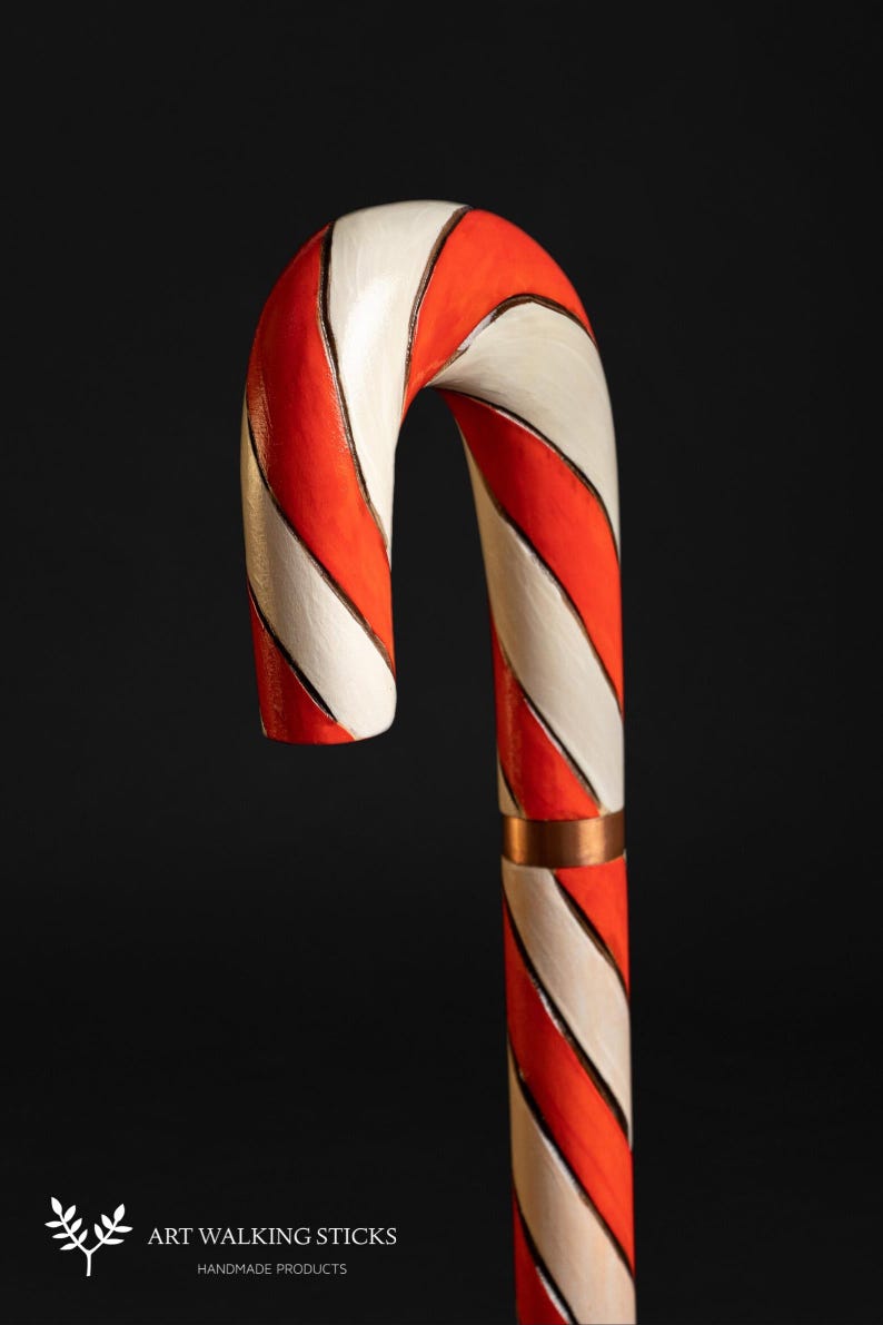 Wooden Candy Walking Cane Christmas, Hand Painted Red White - Etsy
