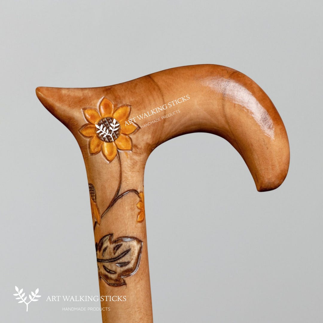 Luxurious Women Walking Cane Sunflower Ornaments, Hand-carved Hand ...