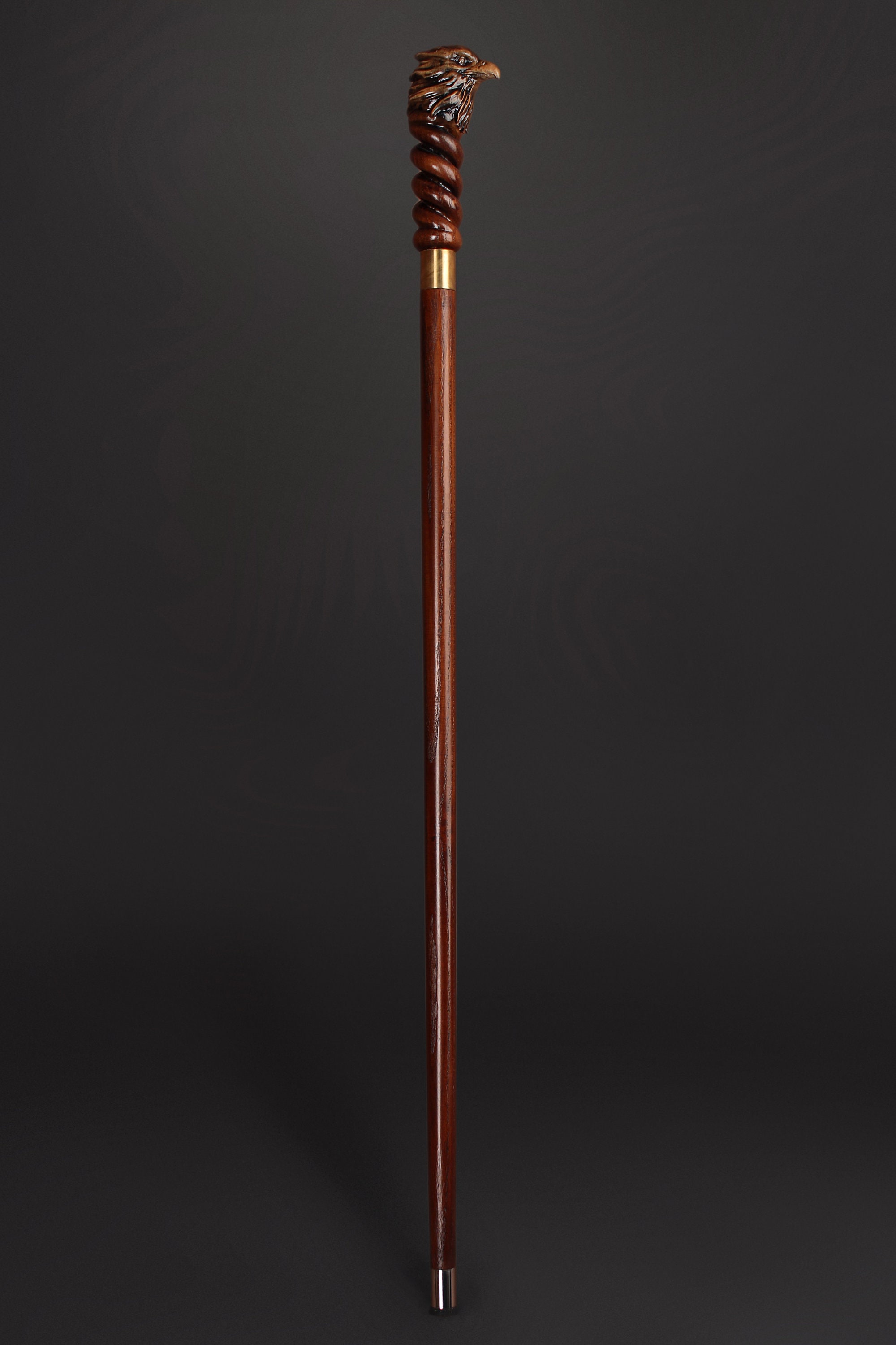 Walking Stick Cane Dark Wooden Handmade Wood Hand Carved - Etsy