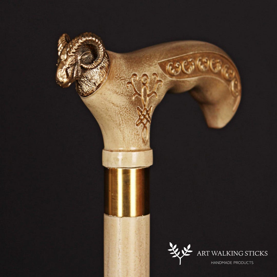 VIP Ram Walking Stick Walking Cane Wood Cane Hand Carved Hiking Stick ...