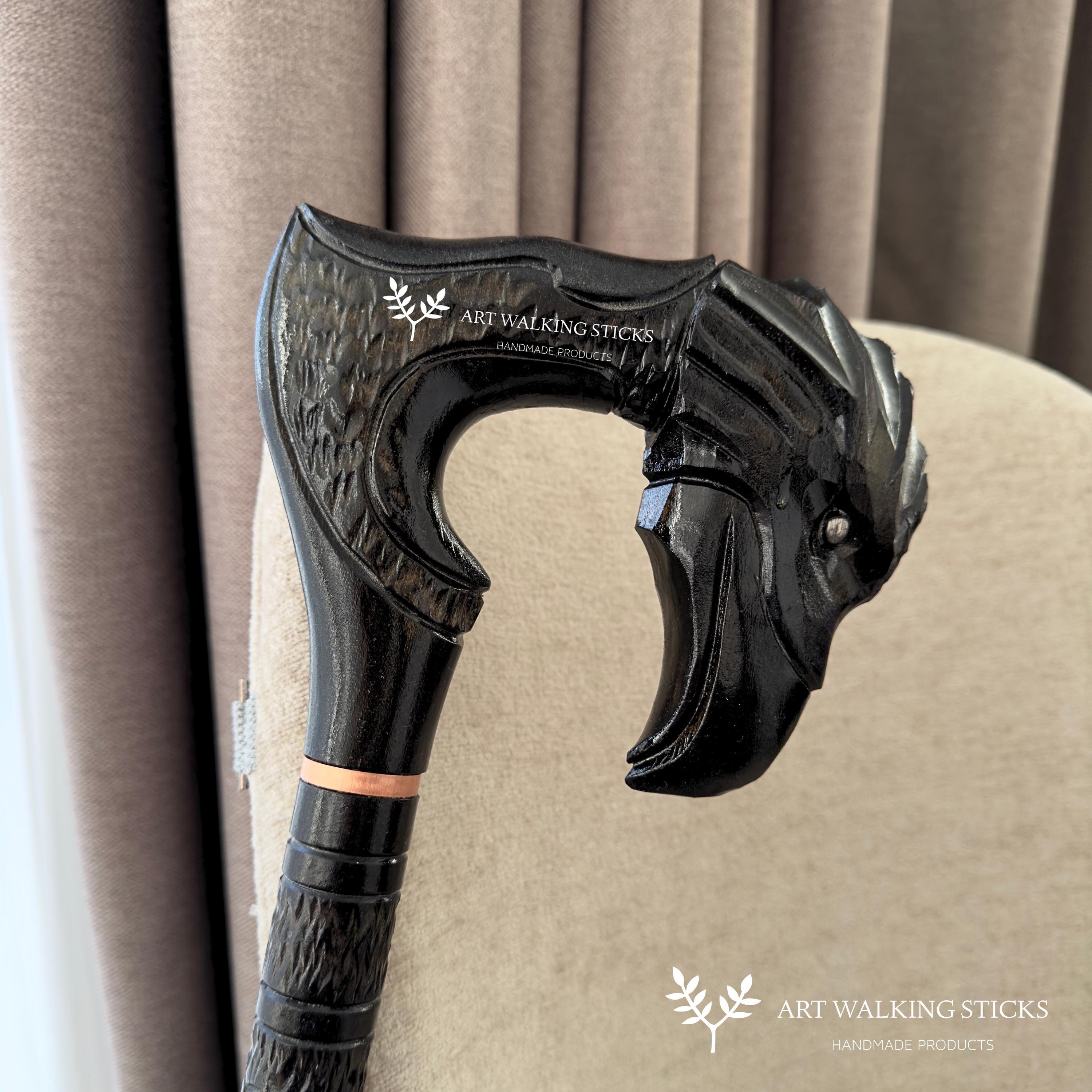 Black Raven Skull Walking Cane Hand-carved Crow, Gothic Modern Style - Etsy