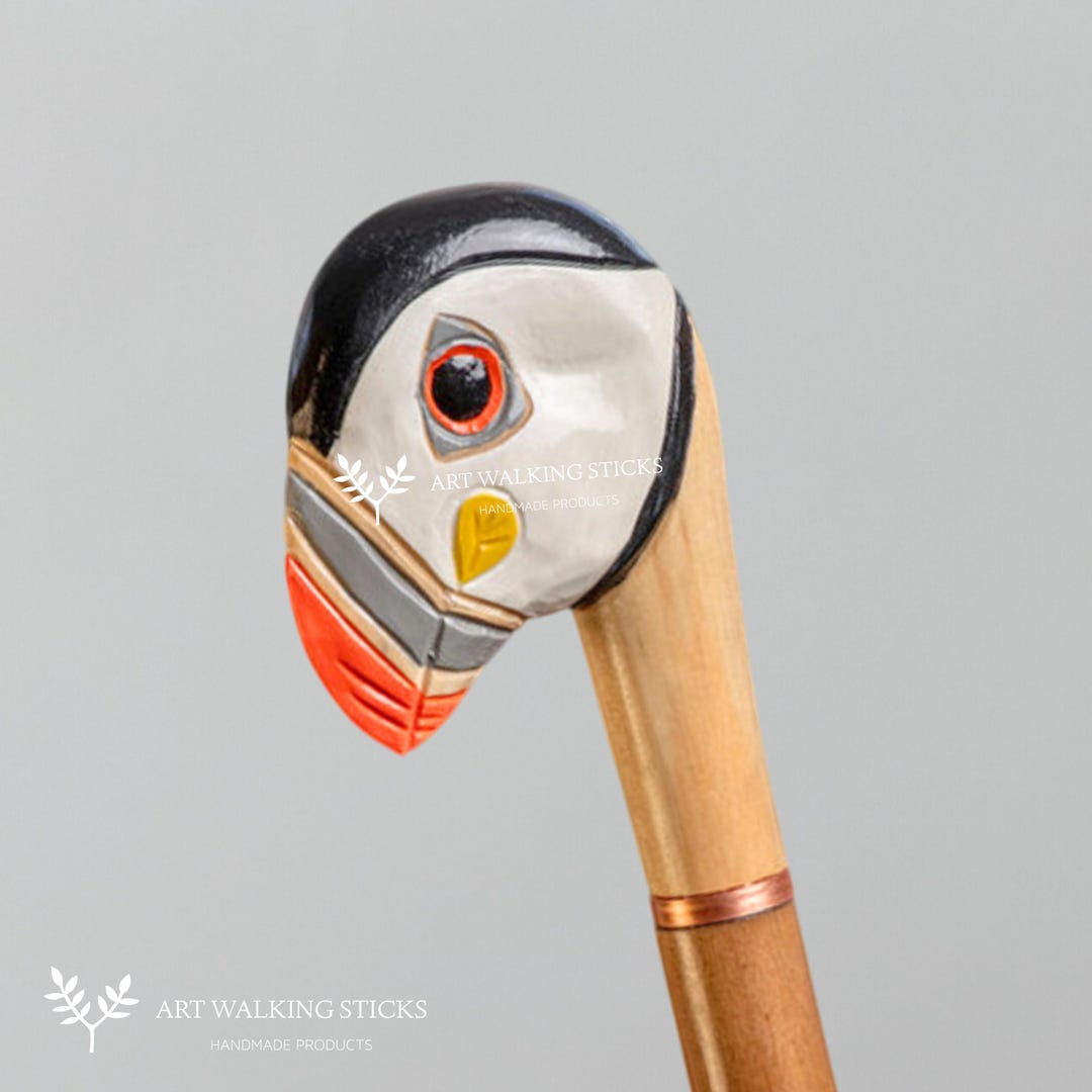 Exclusive Designer Puffin Clown Walking Cane, Handmade Bright Colors ...