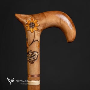 Luxurious Women Walking Cane Sunflower Ornaments, Hand-carved Hand ...
