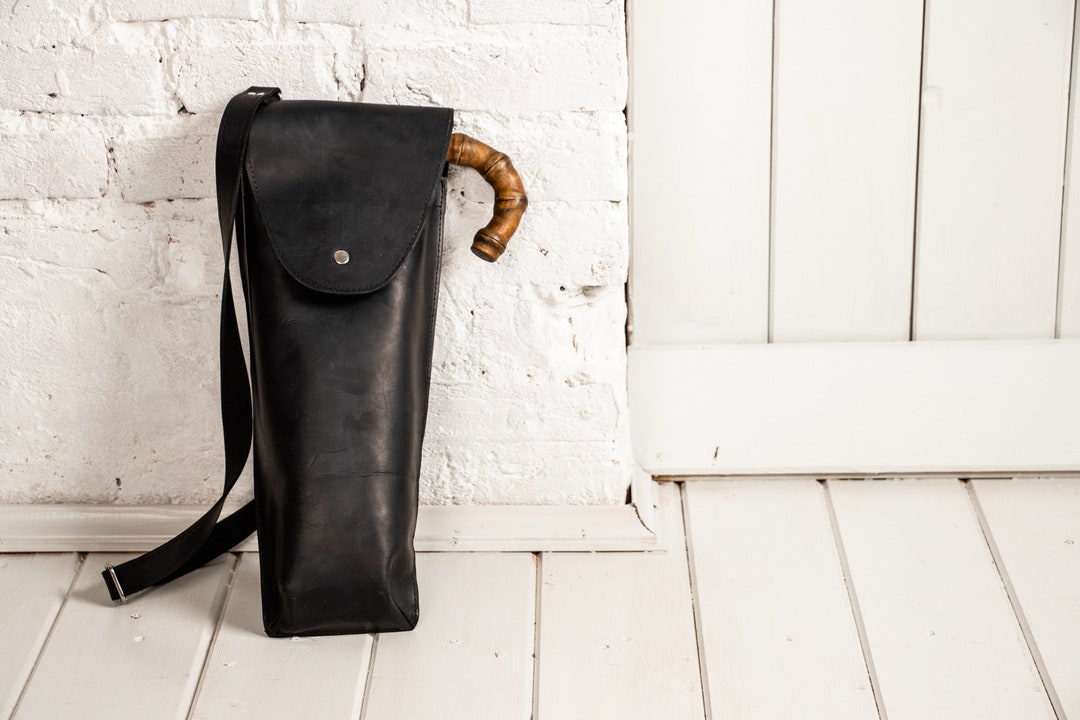 Black Bag for Walking Stick Storage, Walking Cane Case Leather - Cane ...
