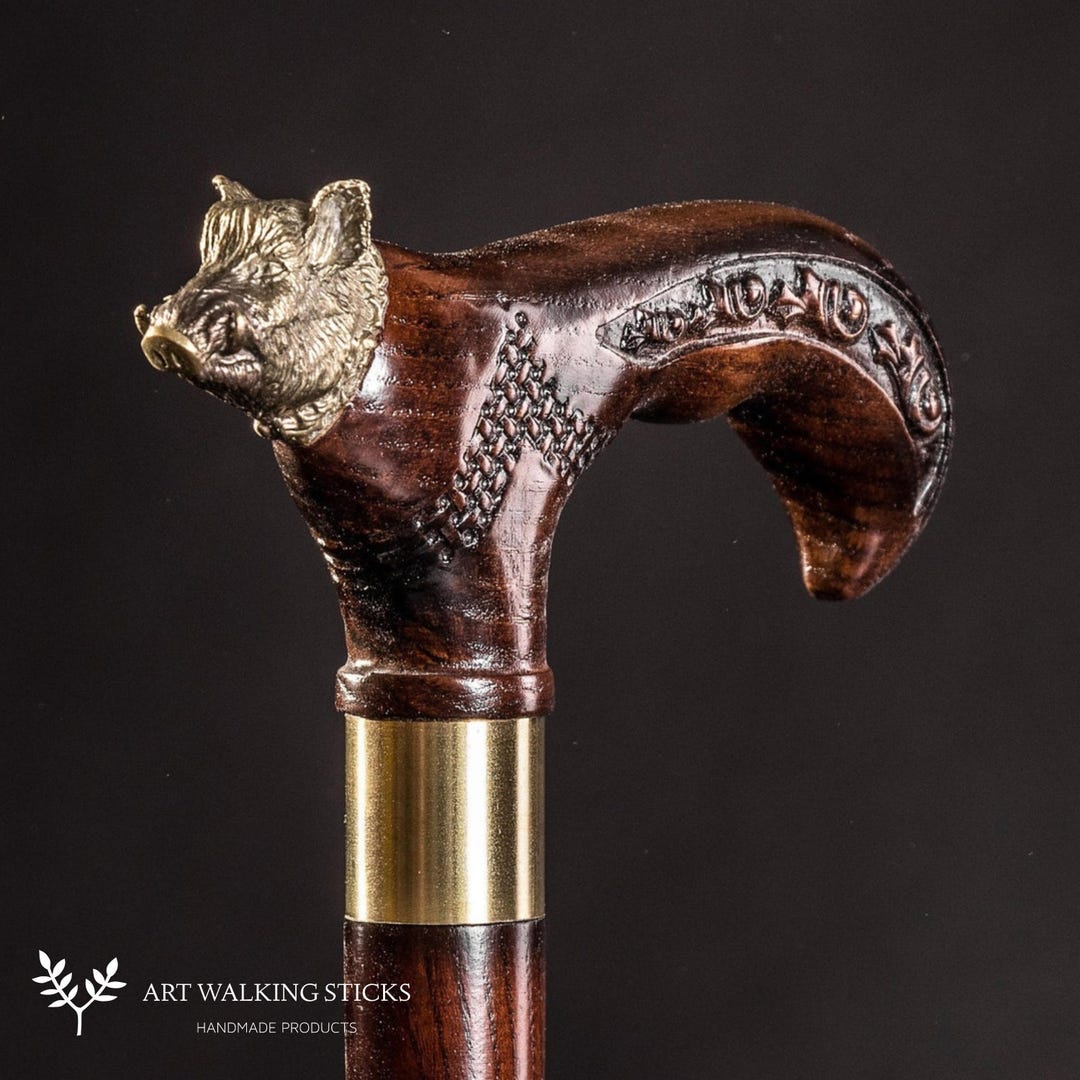 VIP Boar Walking Stick Walking Cane Wood Cane Hand Carved Hiking Stick ...