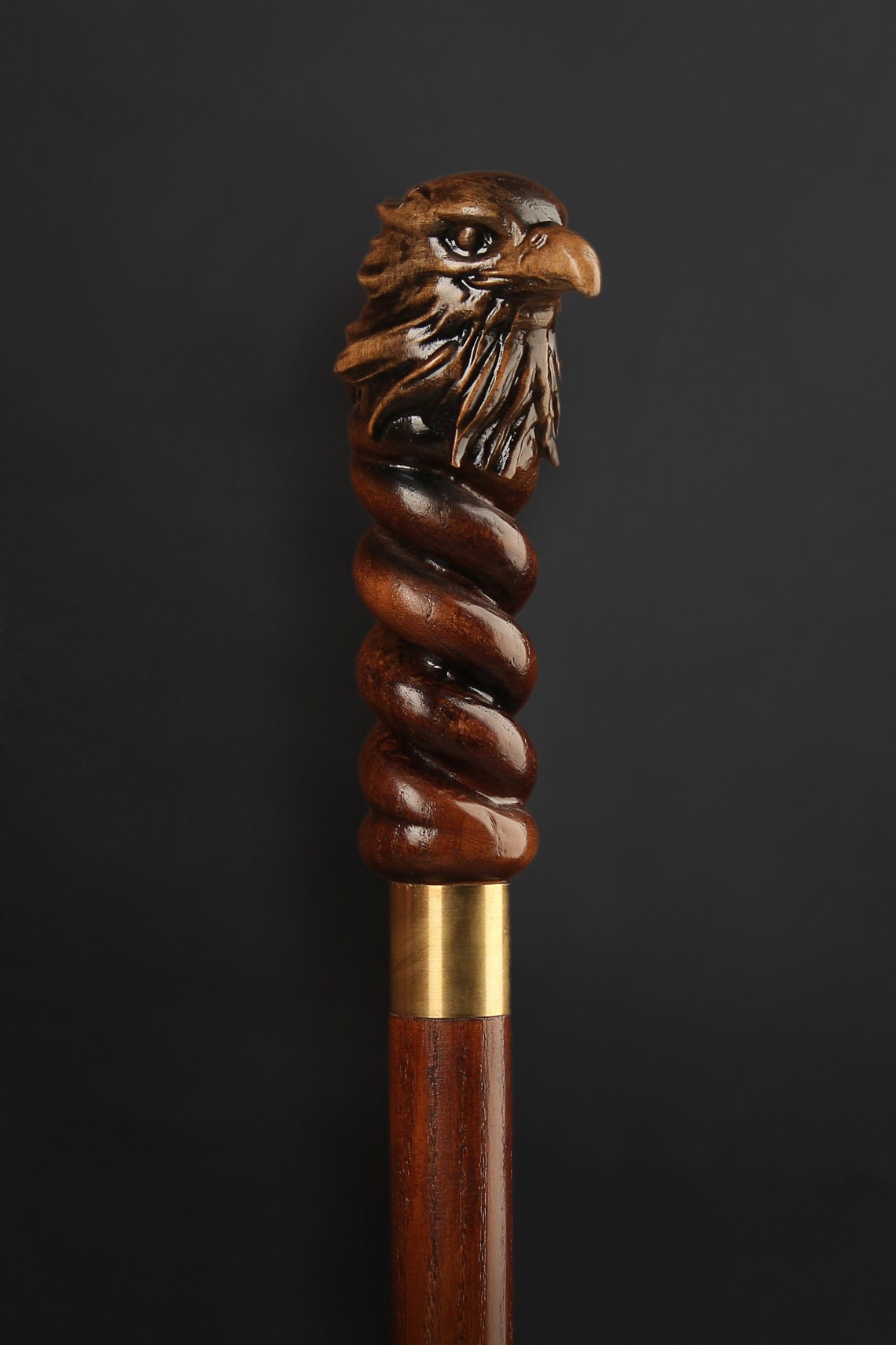 Walking Stick Cane Dark Wooden Handmade Wood Hand Carved - Etsy