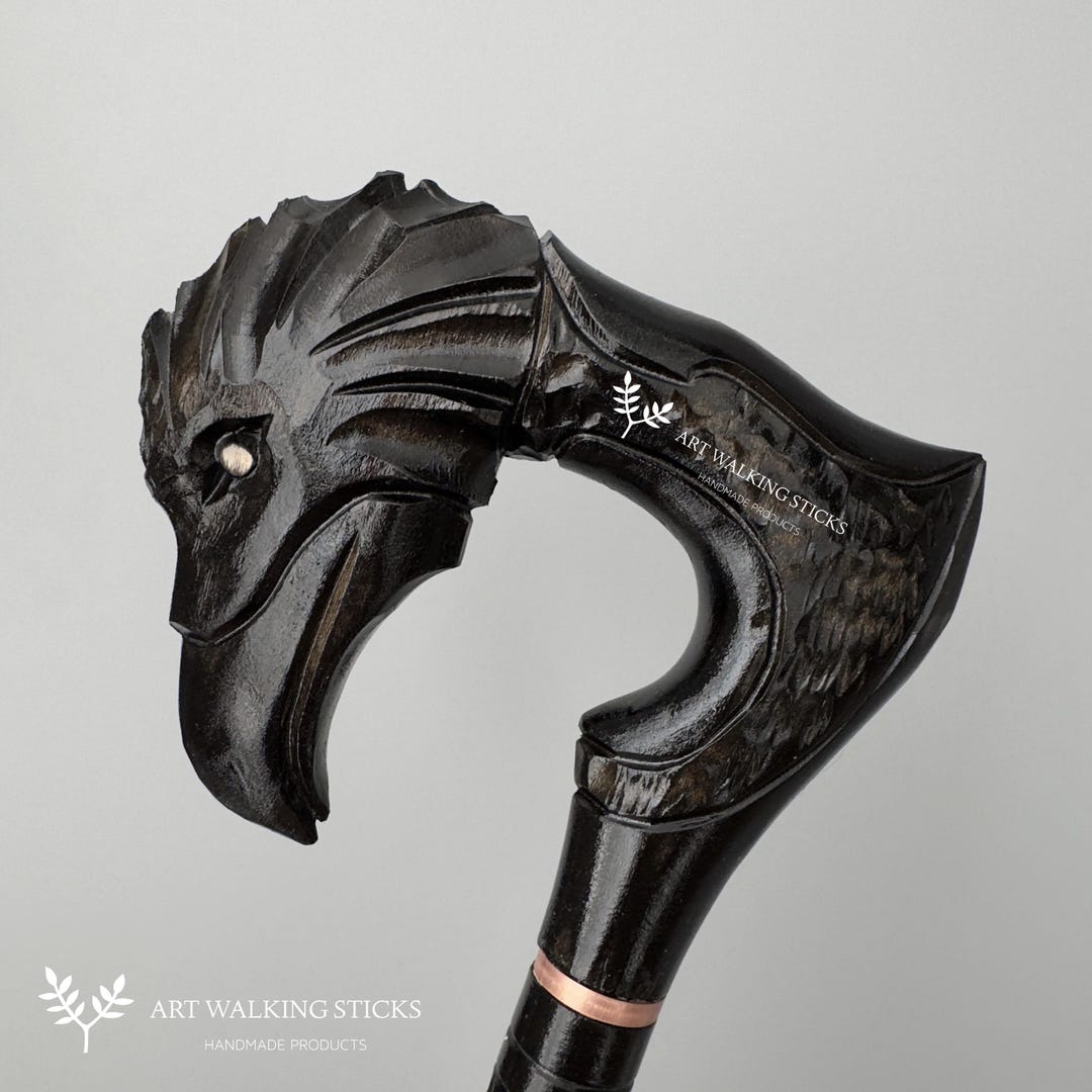 Black Raven Skull Walking Cane Hand-carved Crow, Gothic Modern Style - Etsy