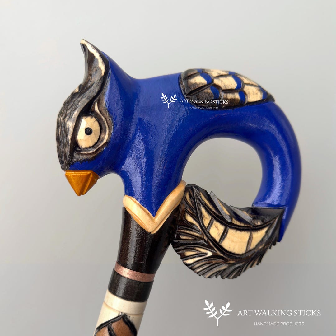 Phoenix Wooden Cane With Carved Handle: Decorative and Functional Wood ...