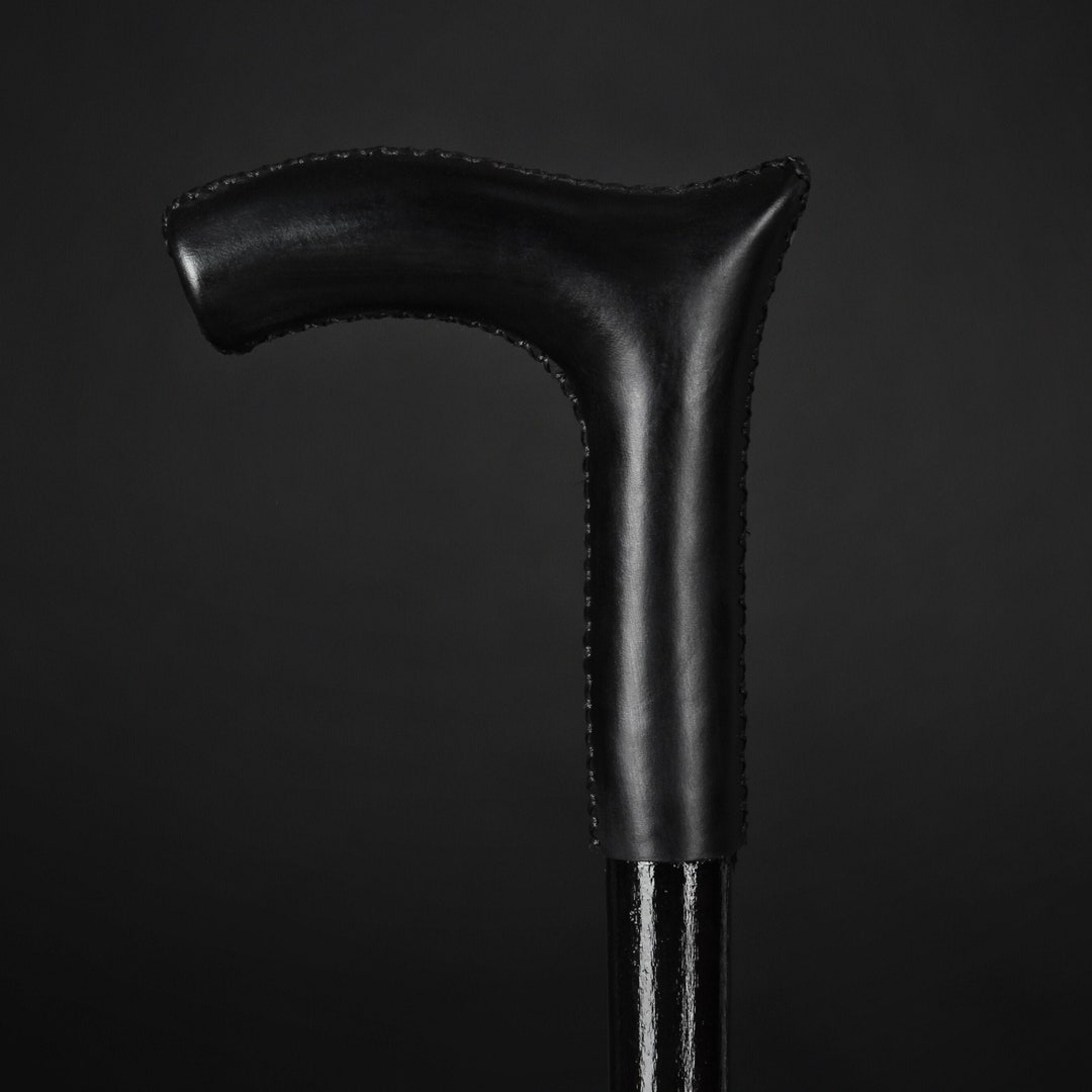 Black Color Walking Stick Leather Handle, Rocker Style Cane, Elegant ...