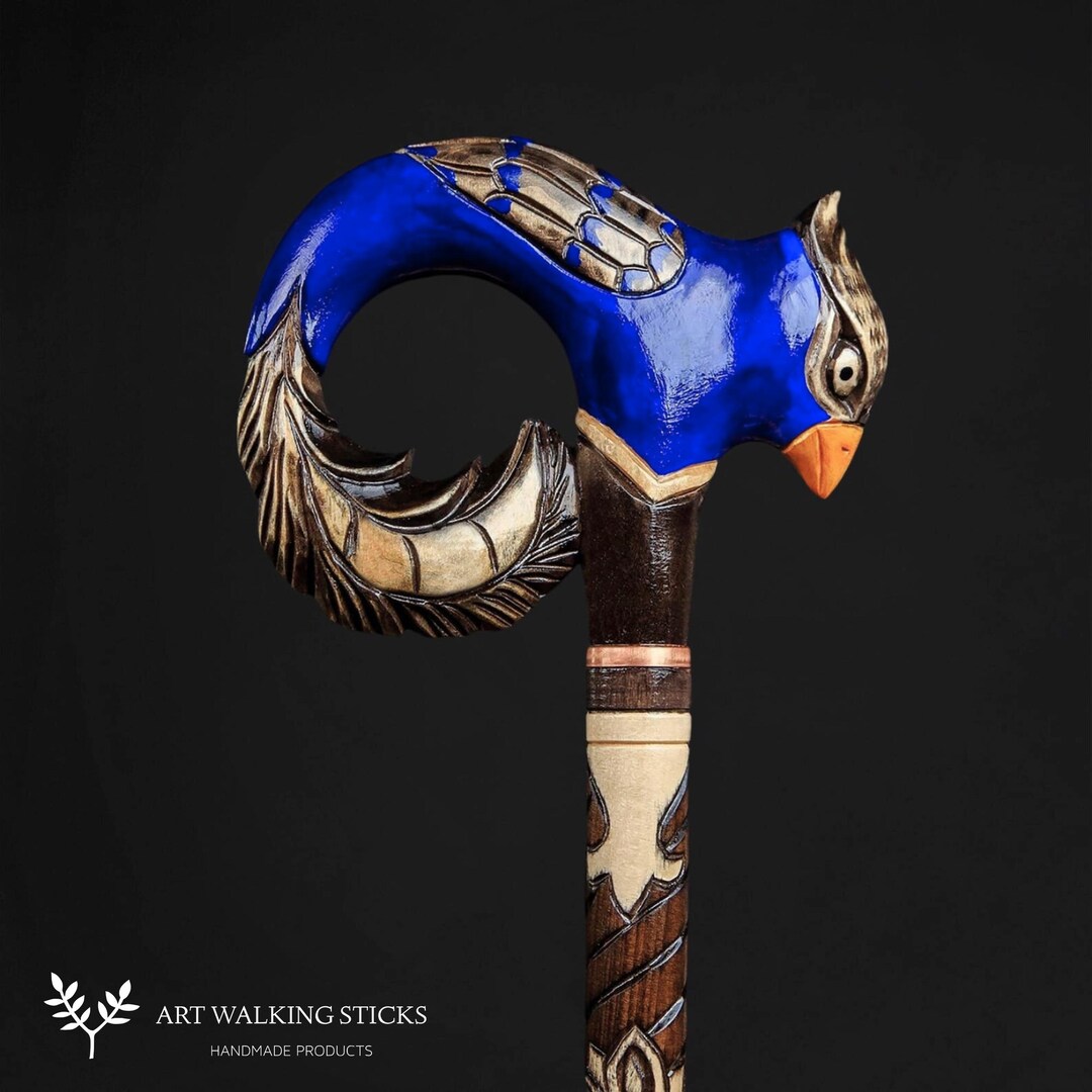 Phoenix Wooden Cane With Carved Handle: Decorative and Functional Wood ...