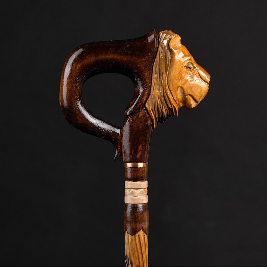 High-quality Antique Lion Head Walking Cane, Vintage Wooden Walking ...