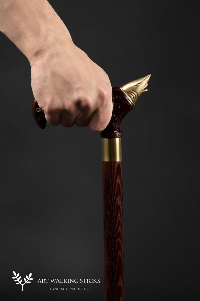 Walking Cane for Men Shark Walking Stick Brass Handle Luxury Stick ...