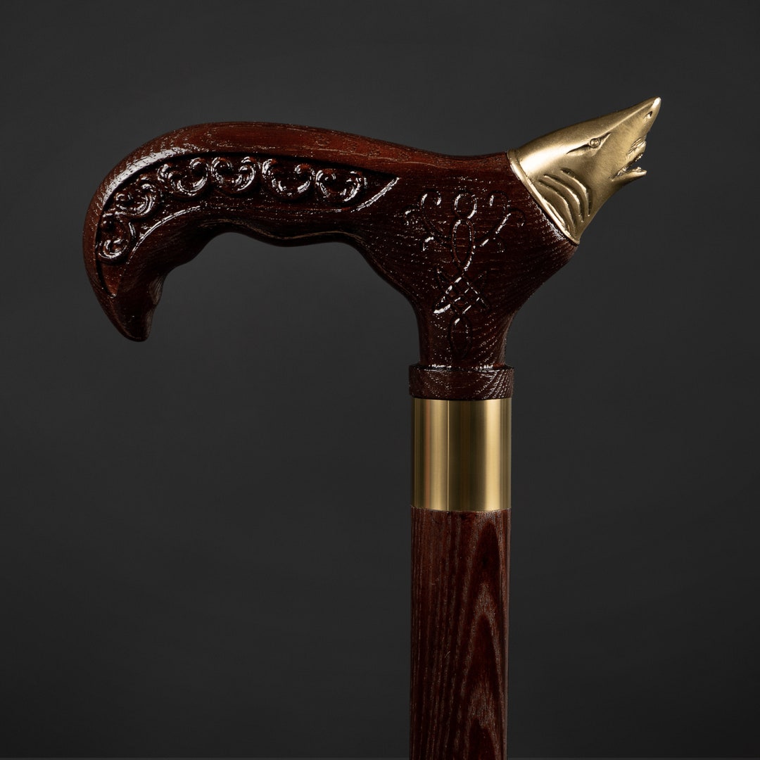 Walking Cane for Men Shark Walking Stick Brass Handle Luxury Stick ...