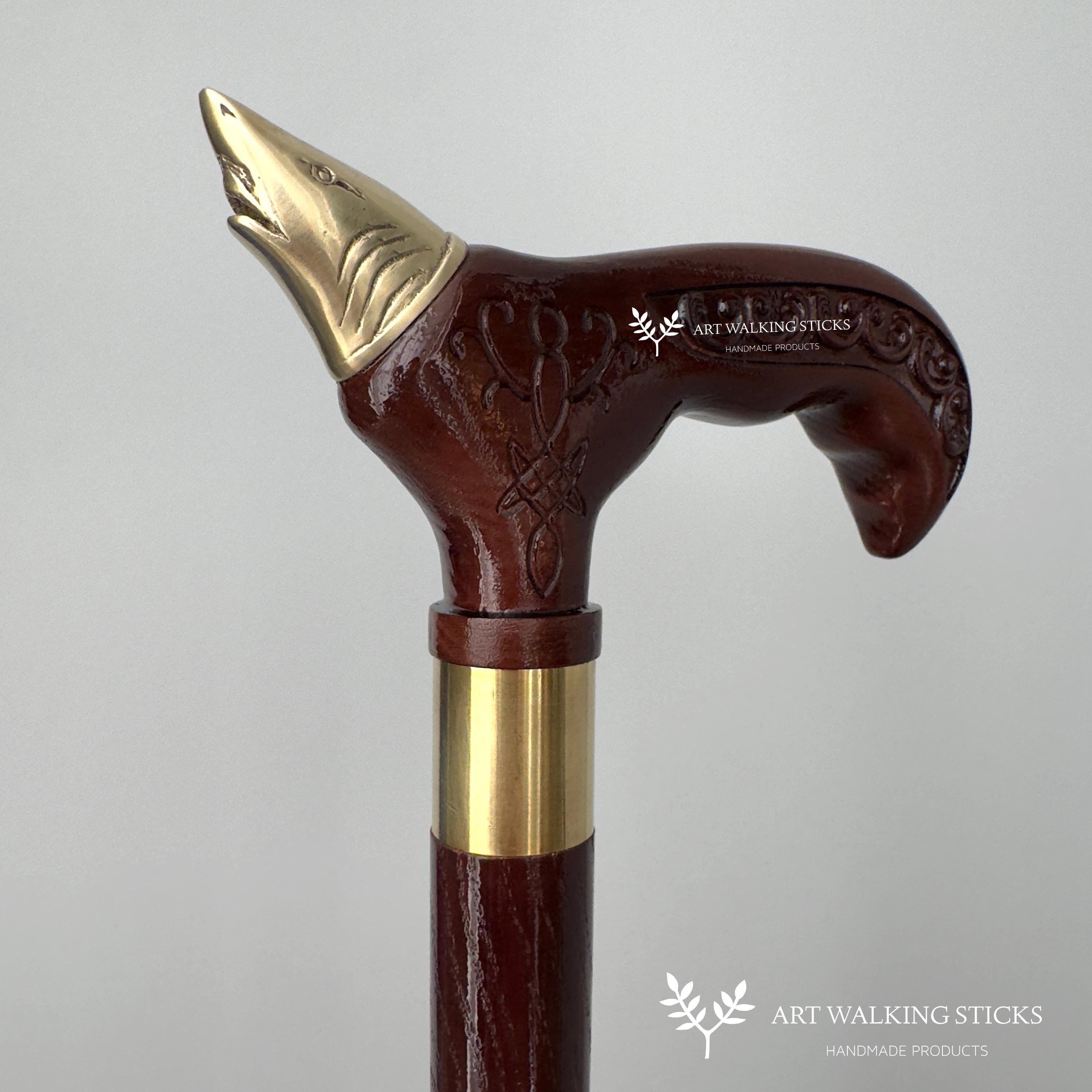 Walking Cane for Men Shark Walking Stick Brass Handle Luxury Stick ...