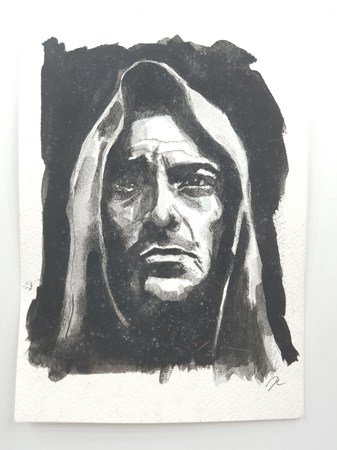 The Shroud Original Art Pen & Ink on Watercolour Paper Portrait Older ...