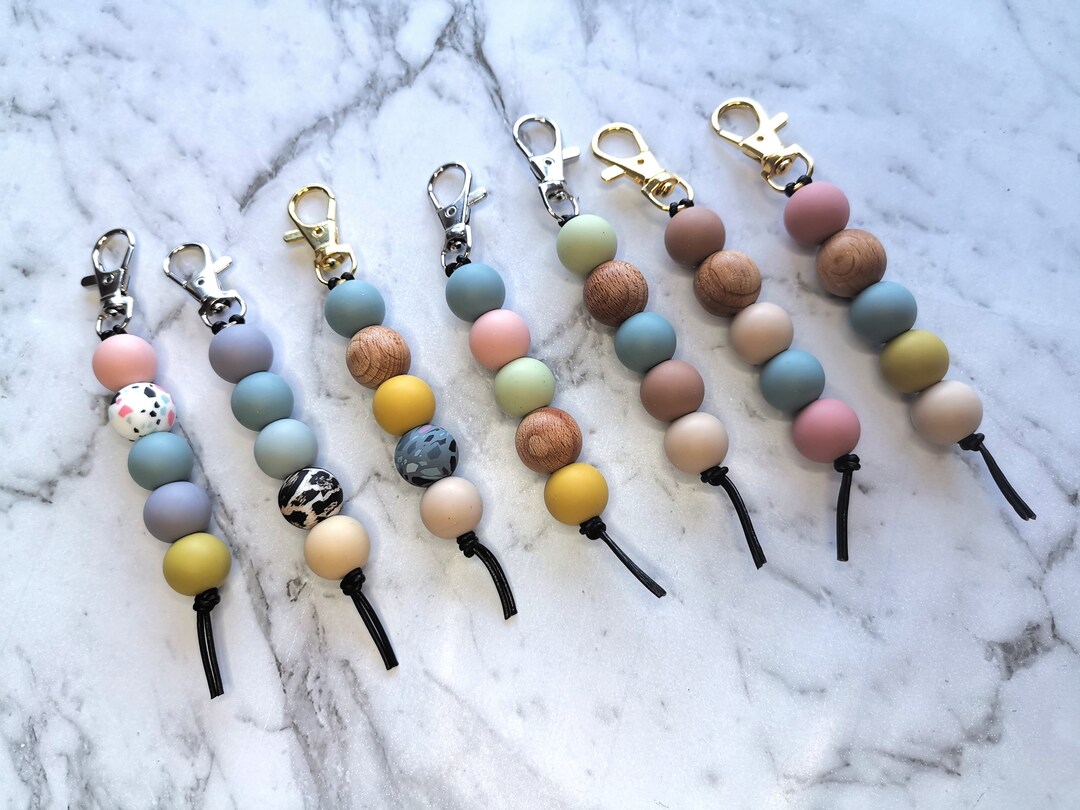 Pastel Beaded Keychains: Boho Car Key Ring, Personalised Name - Etsy